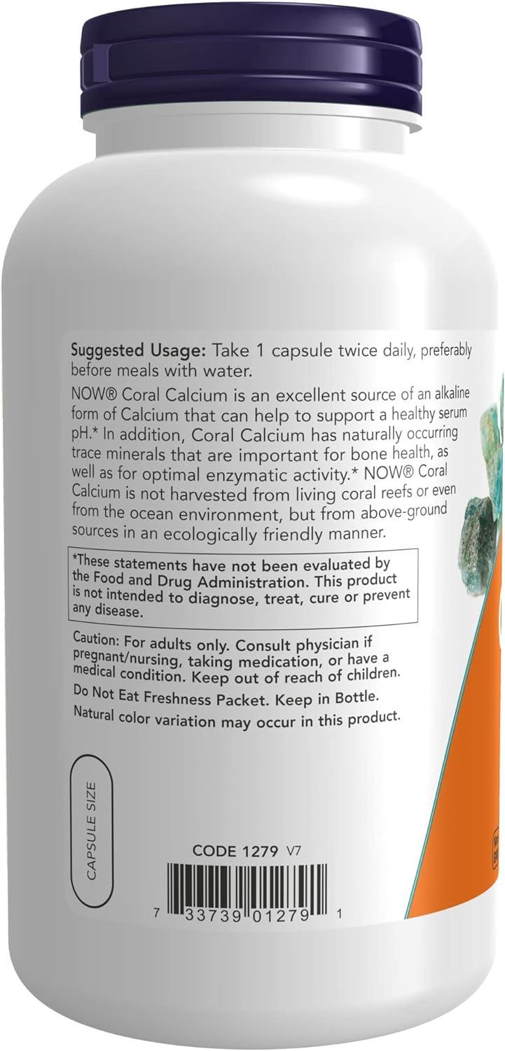 NOW Supplements Coral Calcium 1000mg Veg Capsules - Bone Health & pH ...