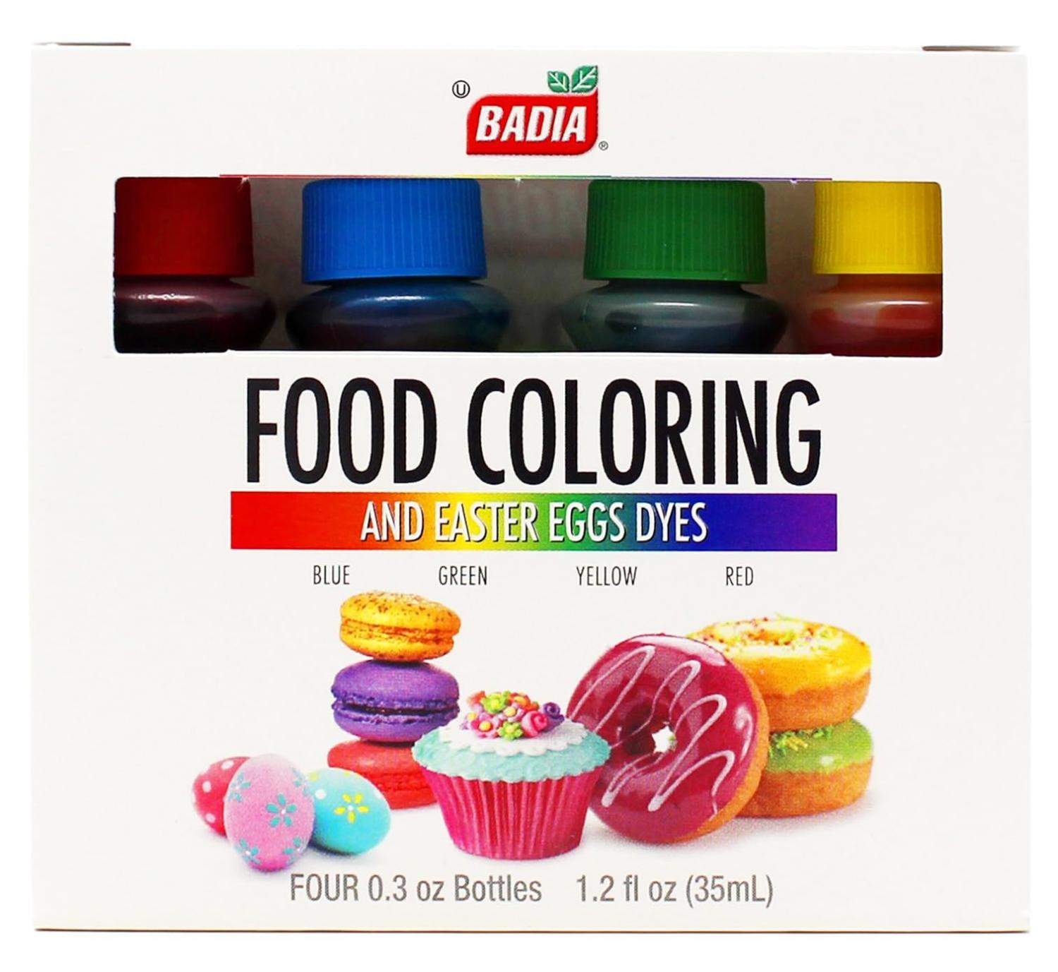 Badia Food Coloring Set and Easter Eggs Dyes | Blue Green Yellow & Red ...