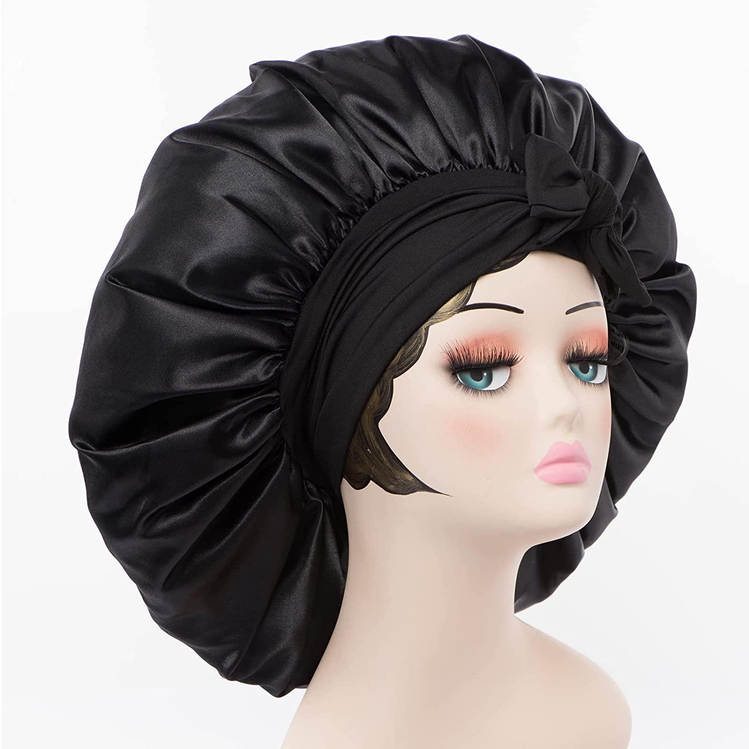 Jumbo Satin Hair Bonnet for Women - Stretchy Silk Bonnet for Long Curly ...