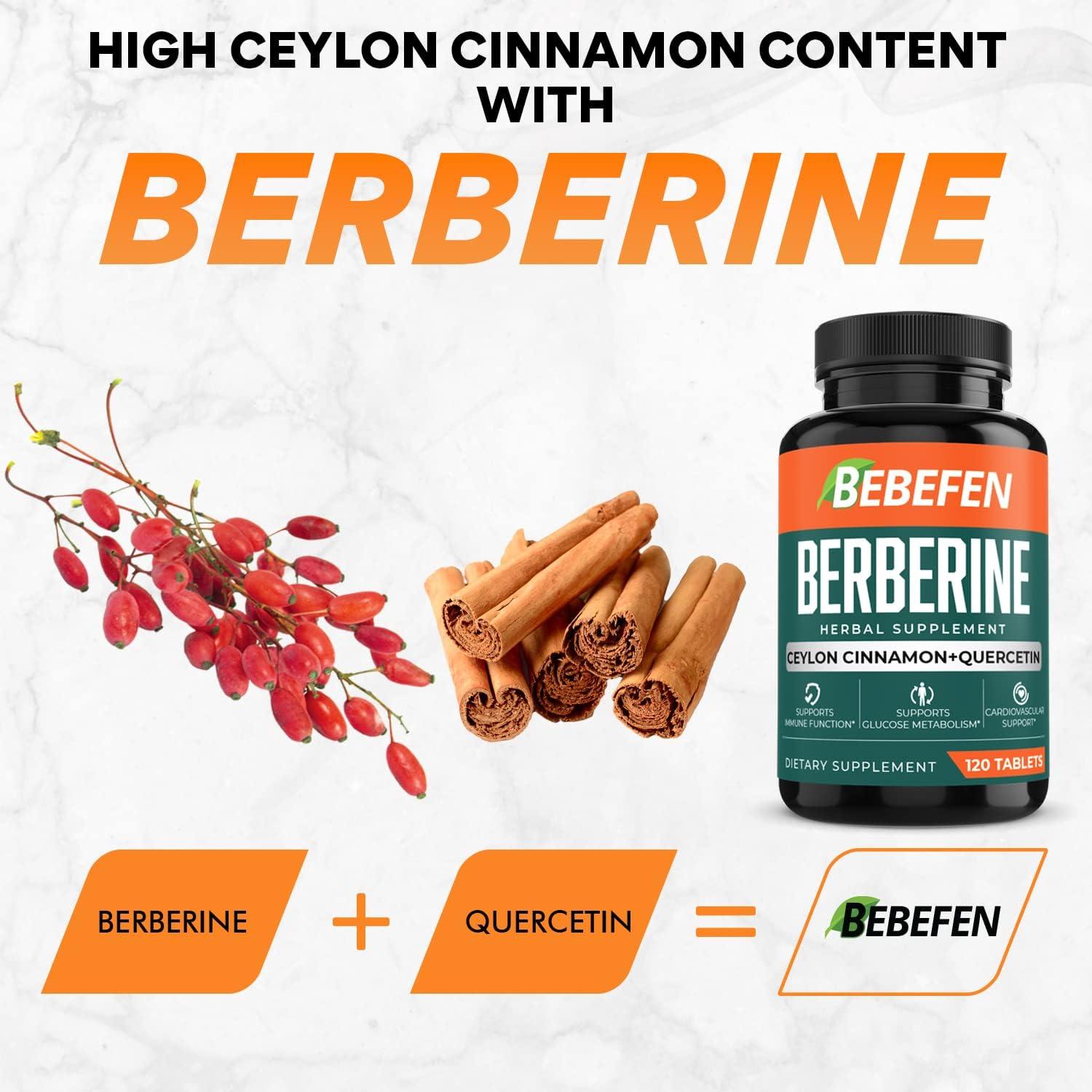 BEBEFEN Berberine Supplement 1900mg with Ceylon Cinnamon & Quercetin ...