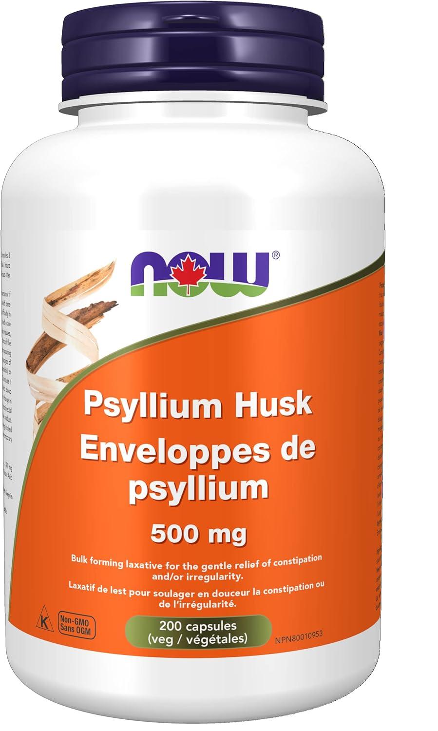 NOW Psyllium Husk Capsules 500mg 200 Count and Psyllium Whole Husks ...