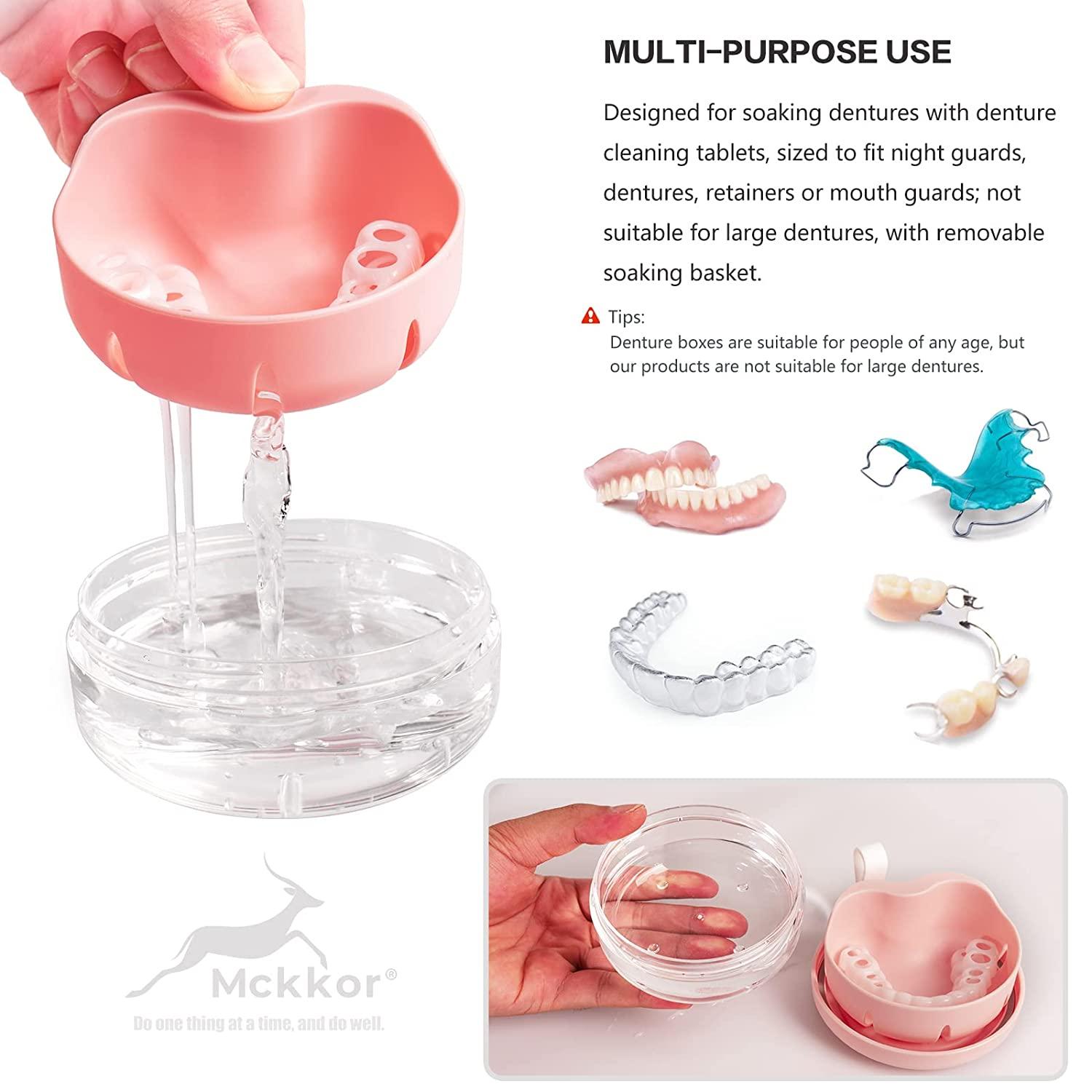 Denture Case No-Leak Bath Box for Traveling - Pink Denture Cup with ...