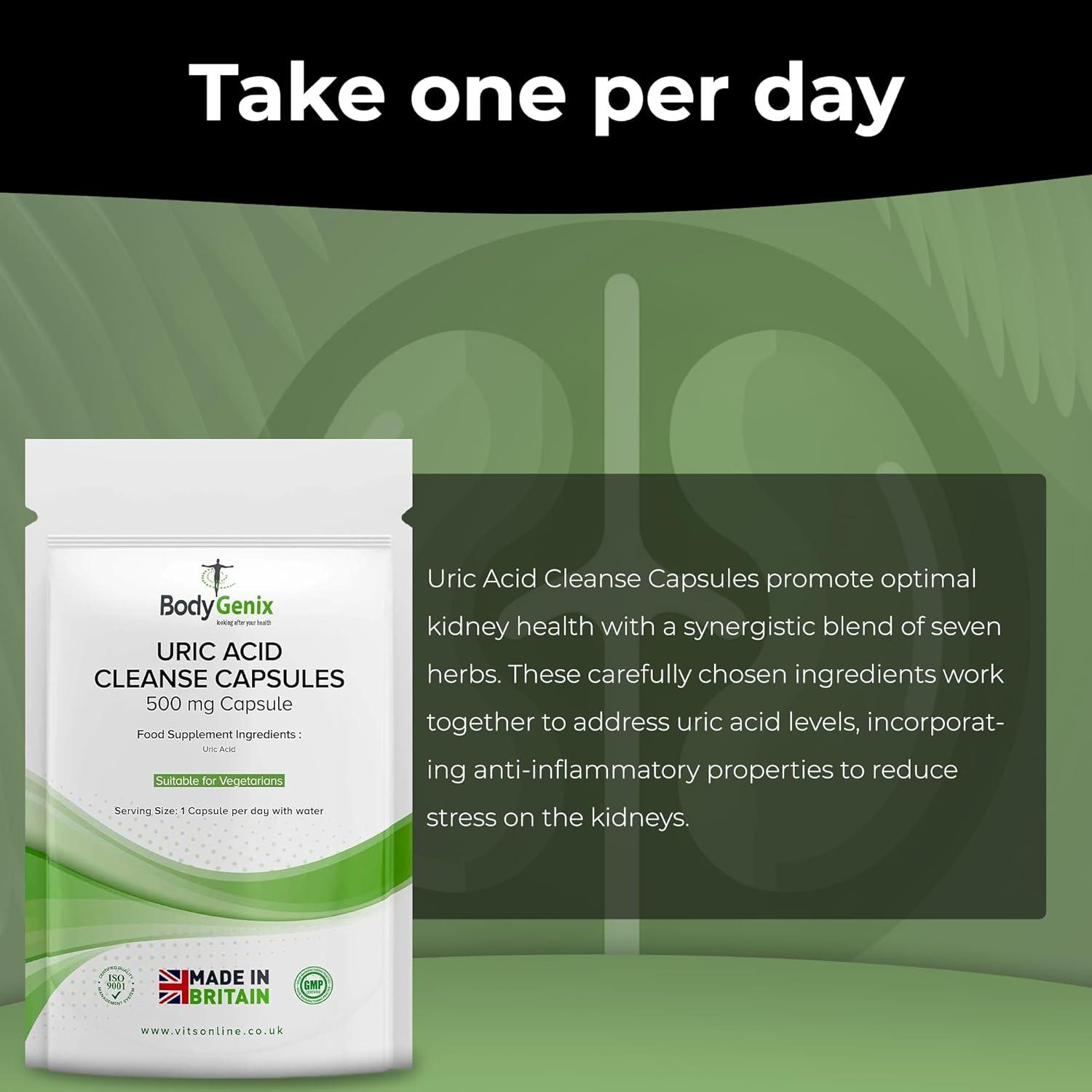 Bodygenix Uric Acid Cleanse Capsules - Made in the UK - Kidney Support ...