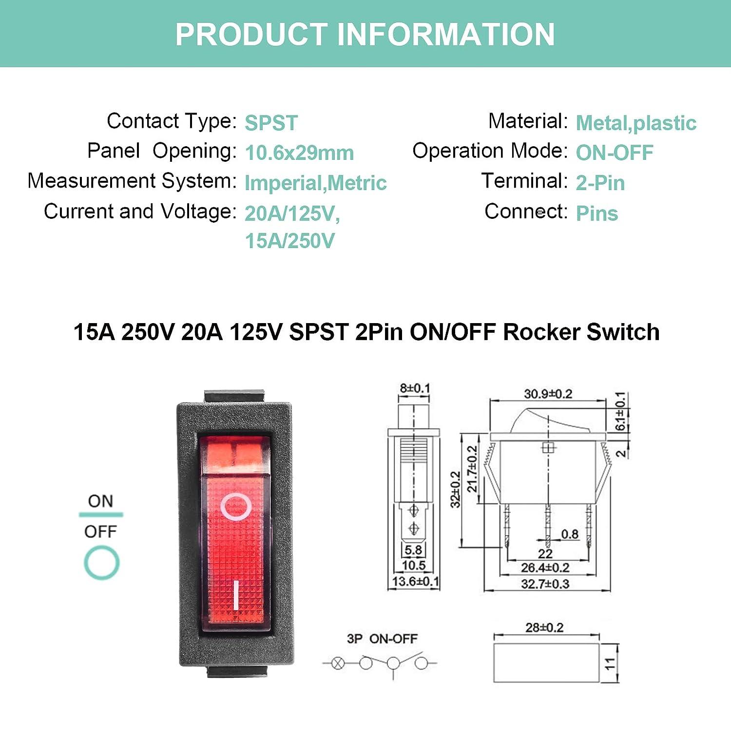 5Pcs Red Illuminated LED On/Off Toggle Switch Snap by QTEATAK - 3 Pin ...
