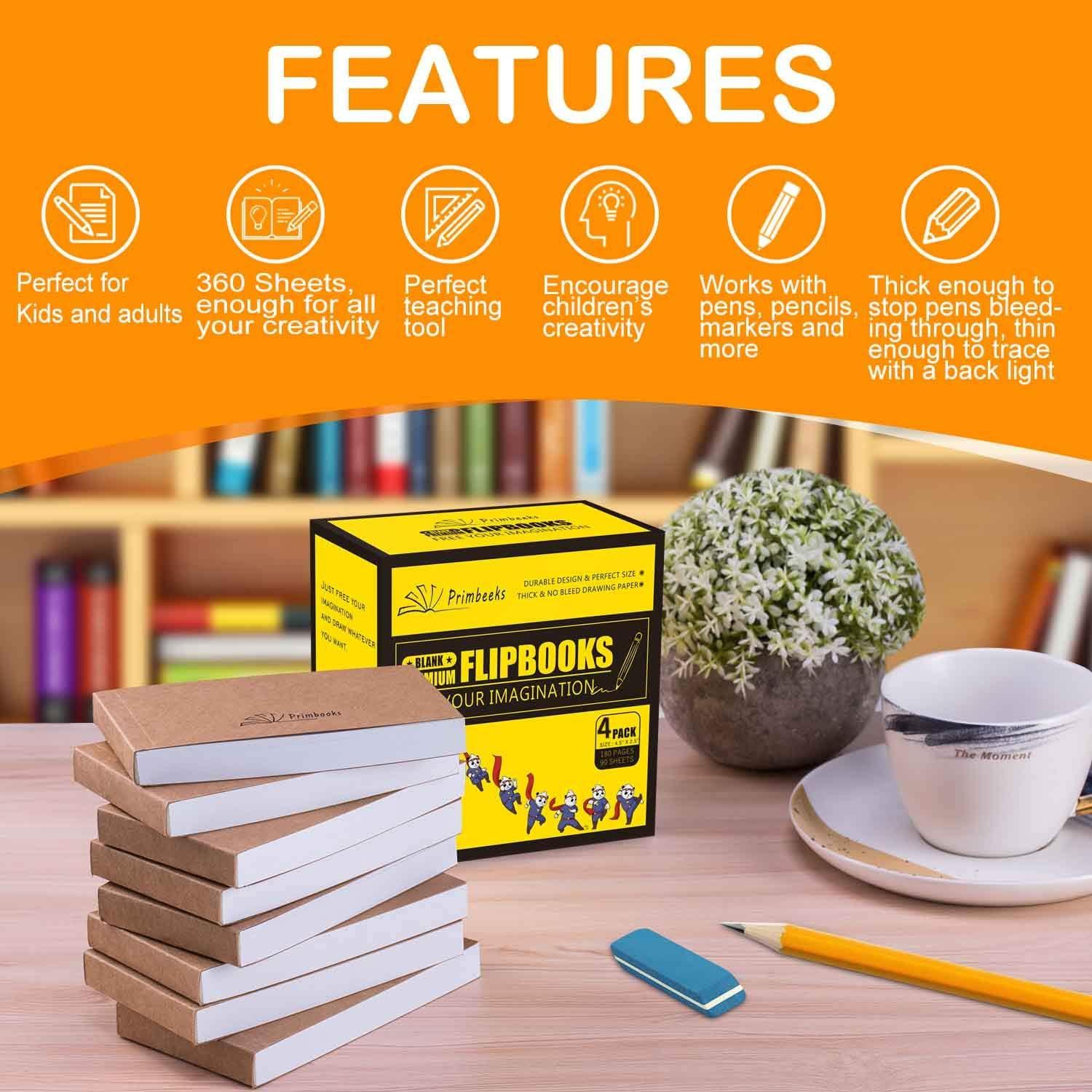 PRIMBEEKS Premium Blank Flip Book Paper 4 pack(90 sheets 180 pages per ...