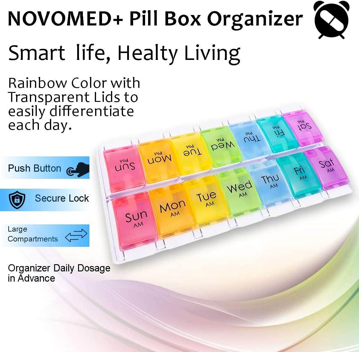 NOVOMED+ Pill Box 7 Day 2 Times a Day Easy to Open Pill Organiser with ...