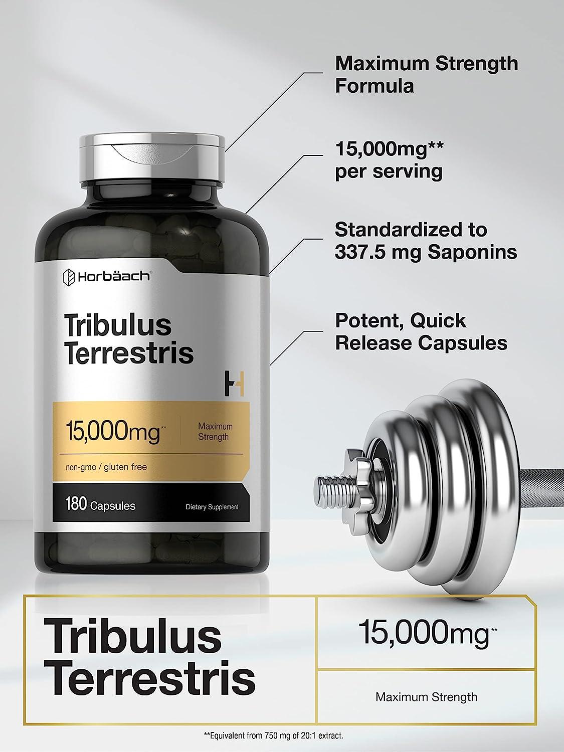 Tribulus Terrestris 15000mg for Men | 180 Capsules | Non-GMO, Gluten ...