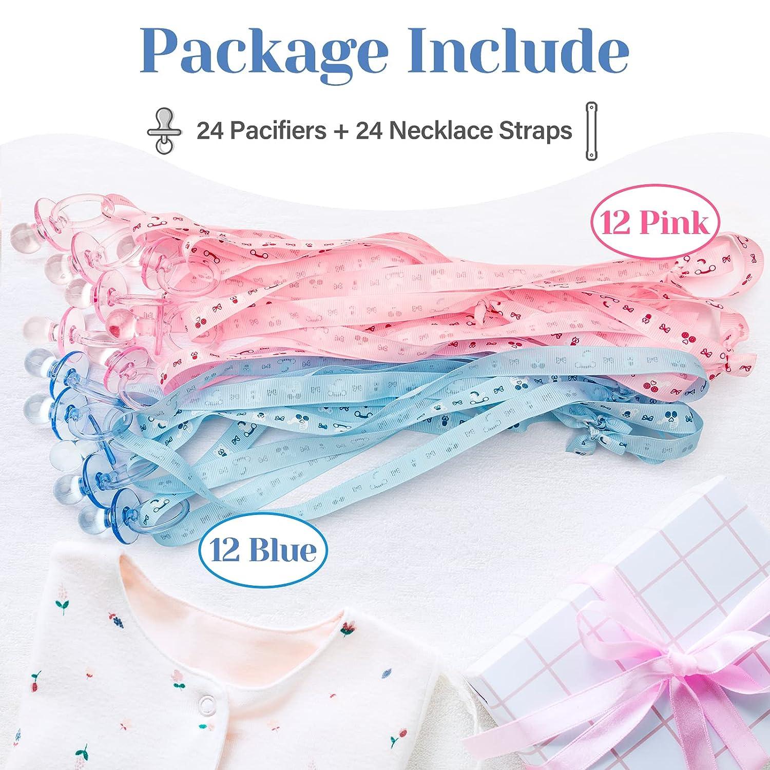 24 Plastic Baby Pacifiers Necklace for Baby Shower - Gender Reveal ...