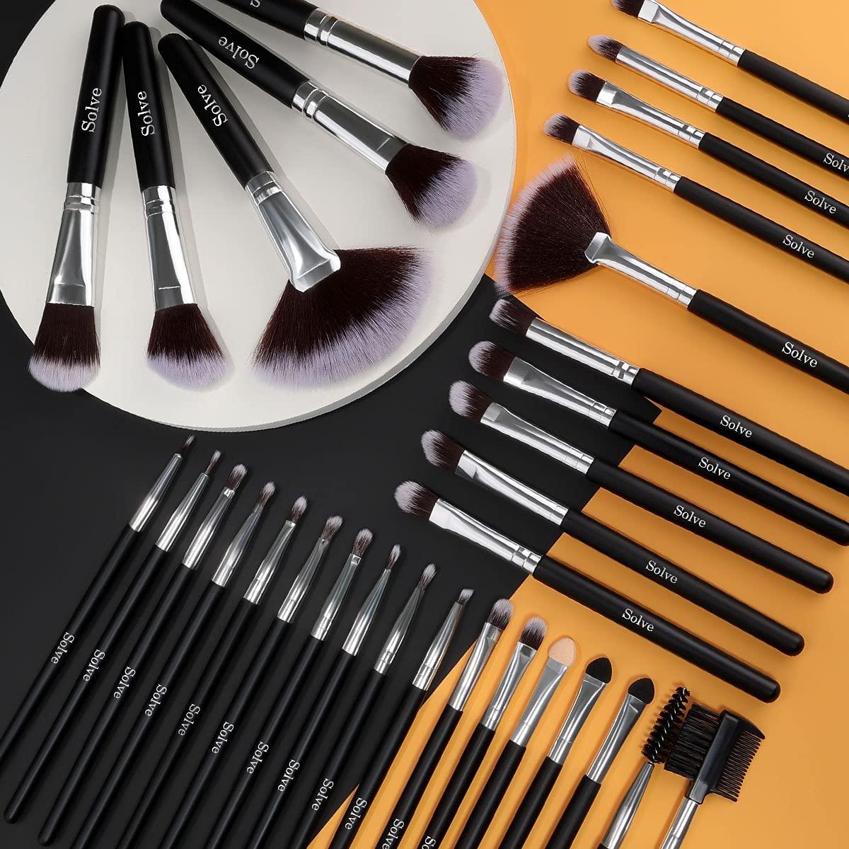 SOLVE 32-Piece Professional Makeup Brush Set with Wooden Handles ...