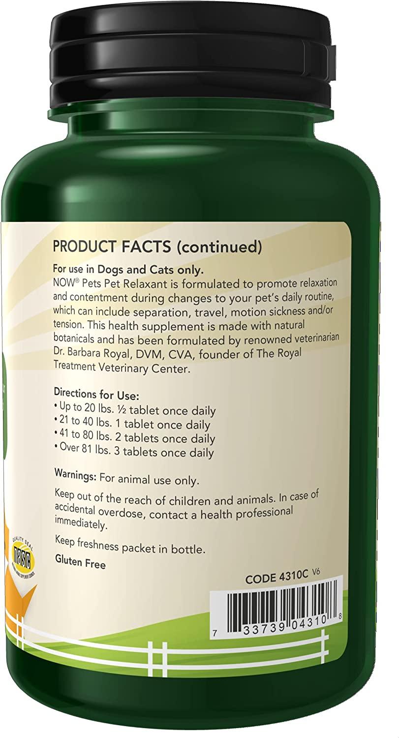 â€œNow Foods Pet Relaxant for Dogs & Cats - 90 Chewable Tablets ...