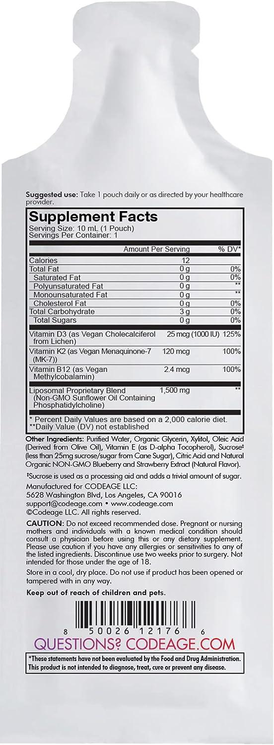 Codeage Liposomal Vitamin D3 Liquid Supplement Sachet - Vegan ...