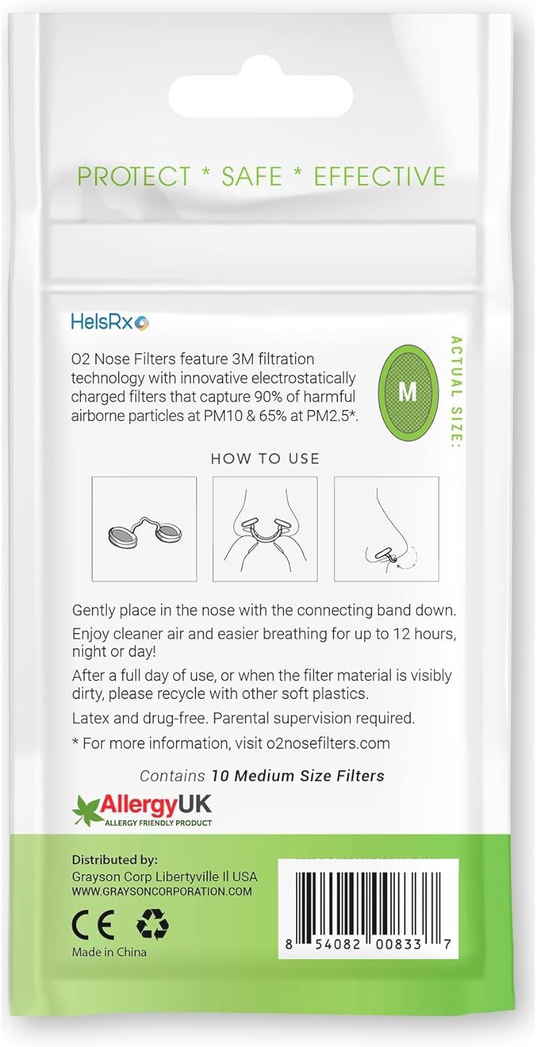 O2 Nose Filters with 3M Filtration - Pack of 10 Nasal Dilators for ...