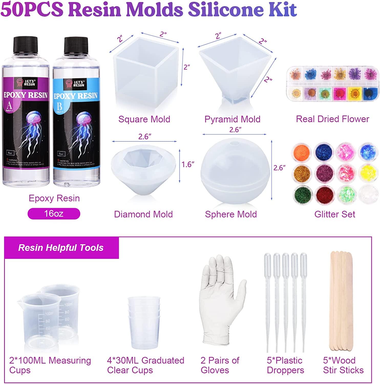 LET'S Resin Complete Resin Kit with Silicone Molds - 16oz Bundle for ...