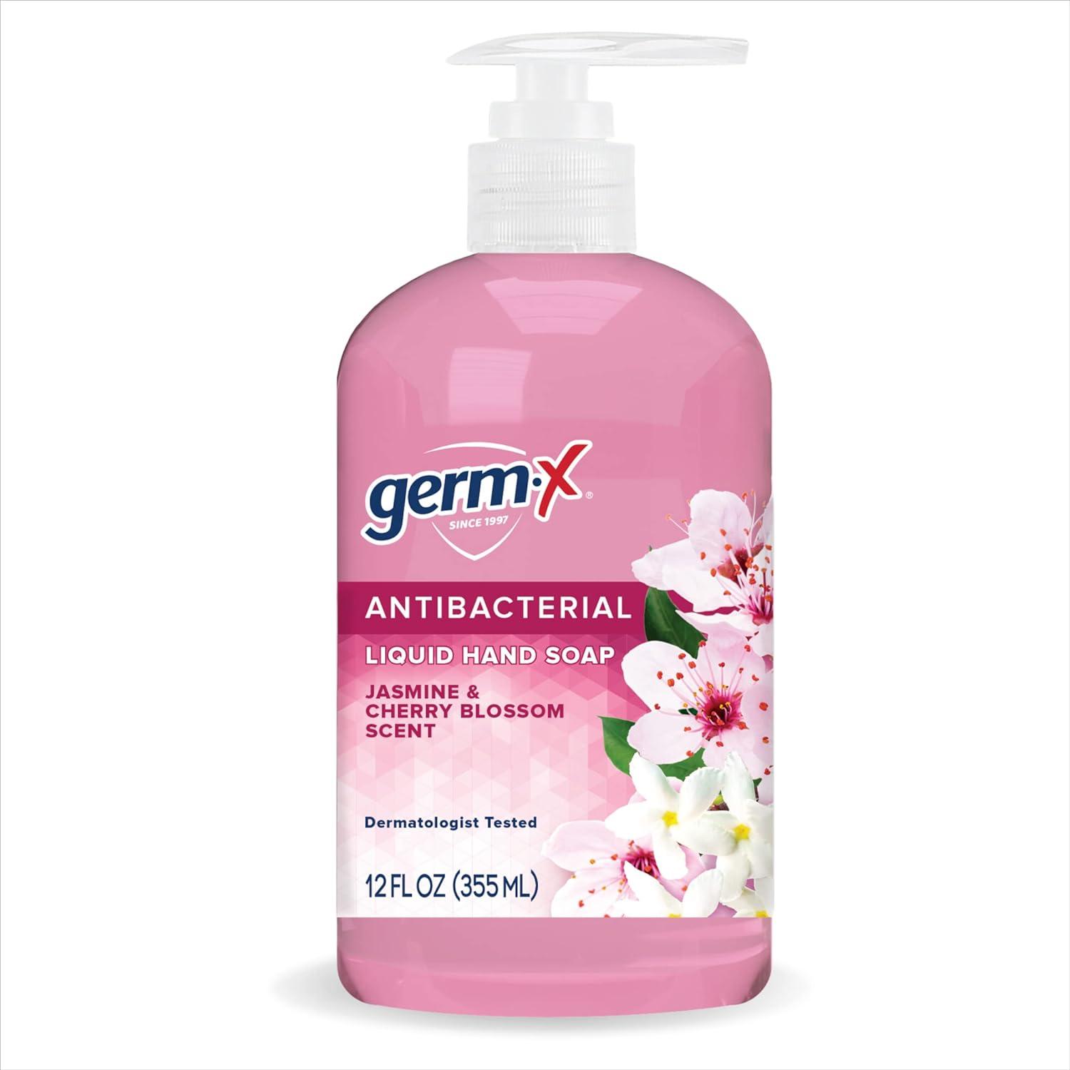 Germ-X Antibacterial Hand Soap 12 oz Pump Bottle, Jasmine & Cherry Blossom, Pack of 4 - pH ...