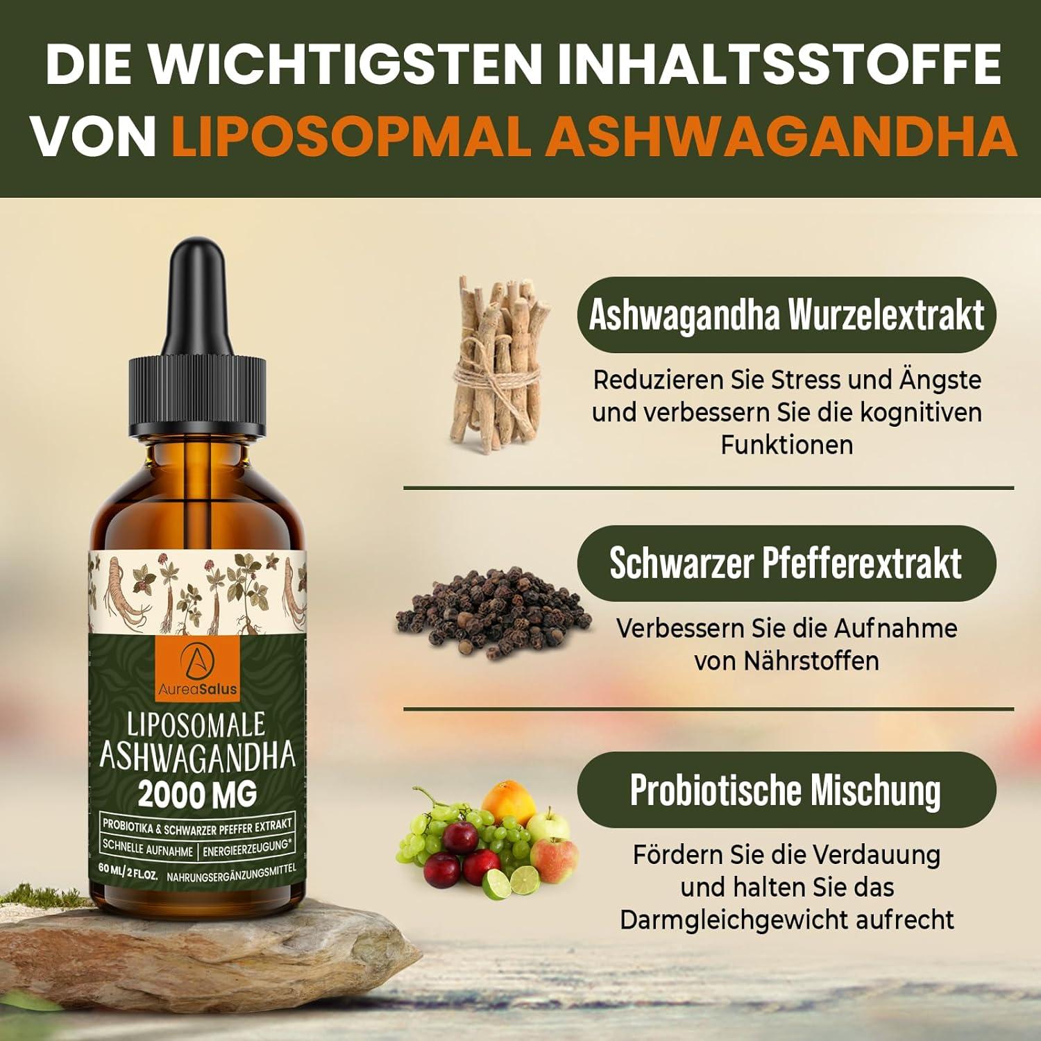 Aureasalus Liposomal Ashwagandha 2000 mg - Pure Natural Extract with ...