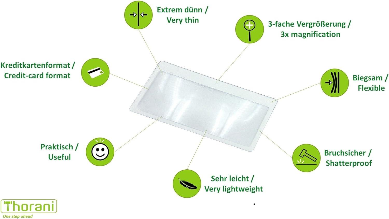THORANI Pocket Magnifying Glass - Credit Card Sized 3x Magnification ...