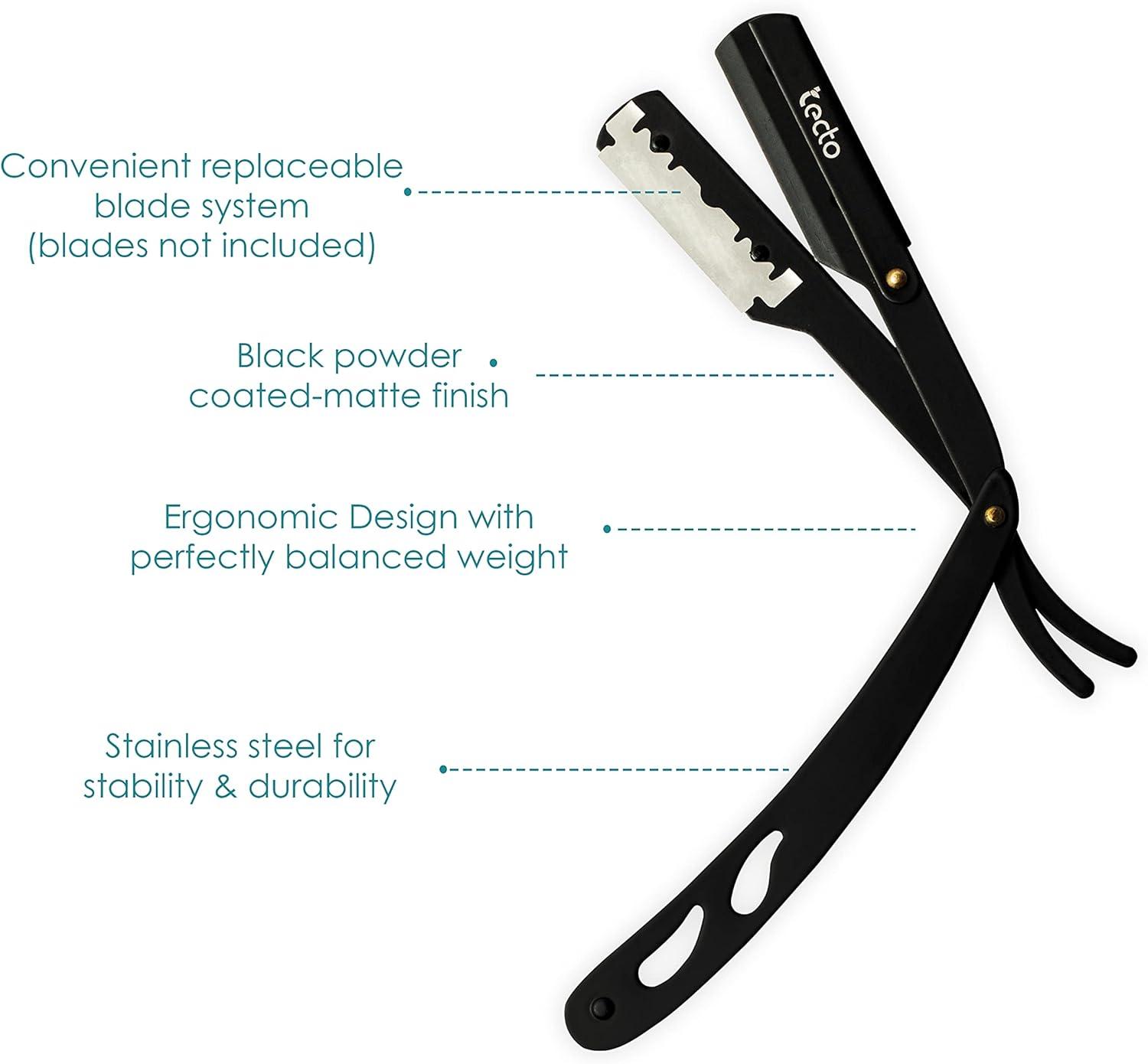 Tecto Premium Quality Matte Black Straight Cut Throat Razor for ...