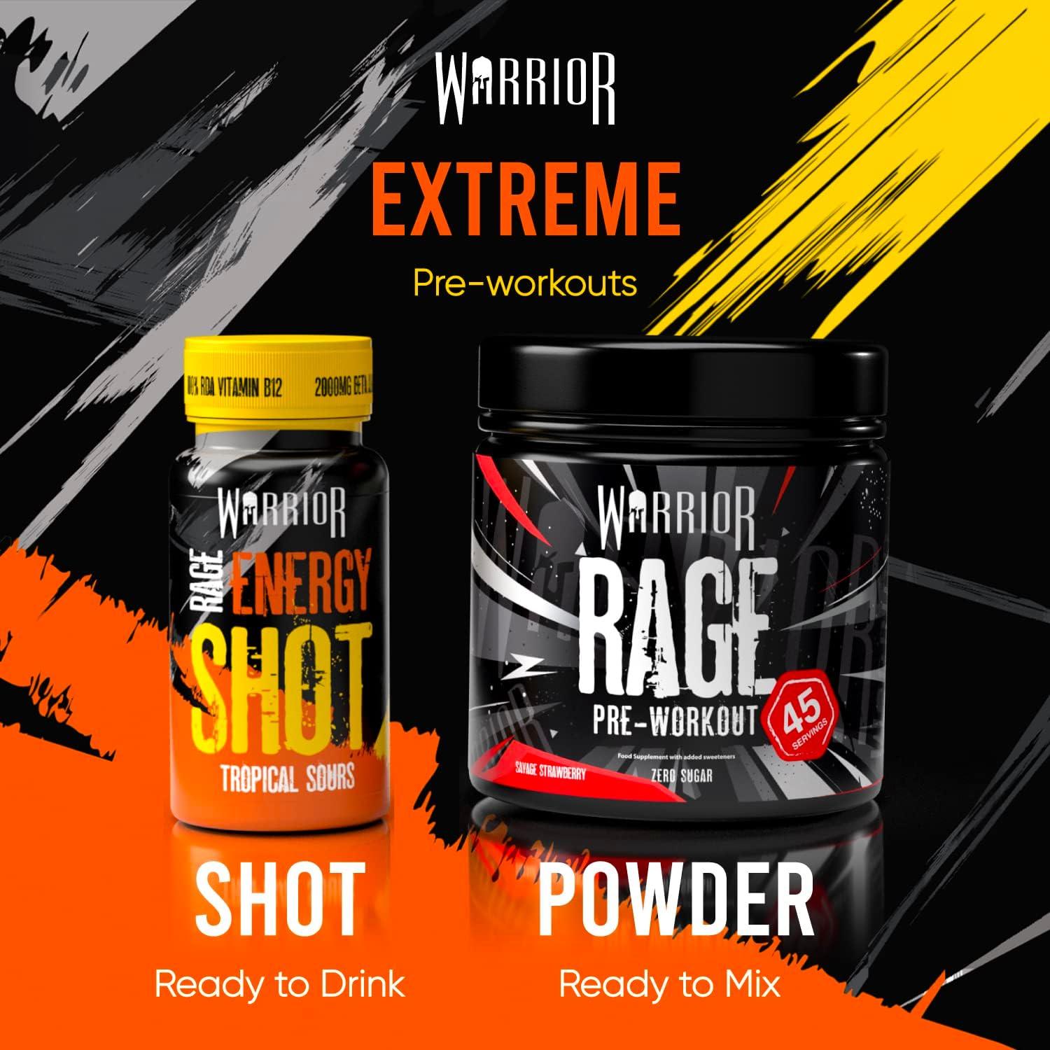 Warrior RAGE ENERGY SHOT Pre Workout Drink - 12 x 60ml, 200mg Caffeine, Natural Flavourings ...