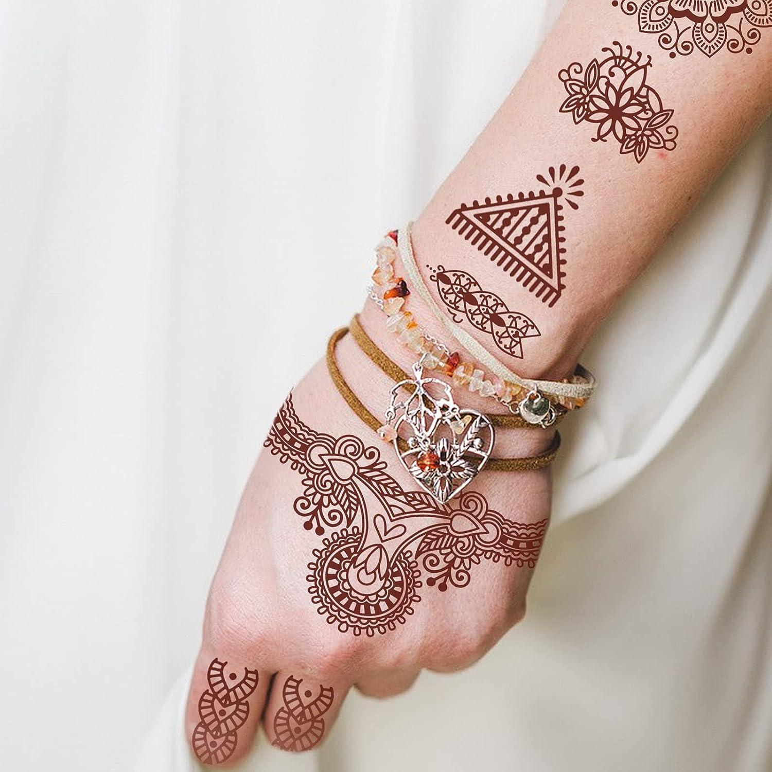 Brown Henna Temporary Tattoo Stickers - 6 Sheets for Women - Waterproof ...