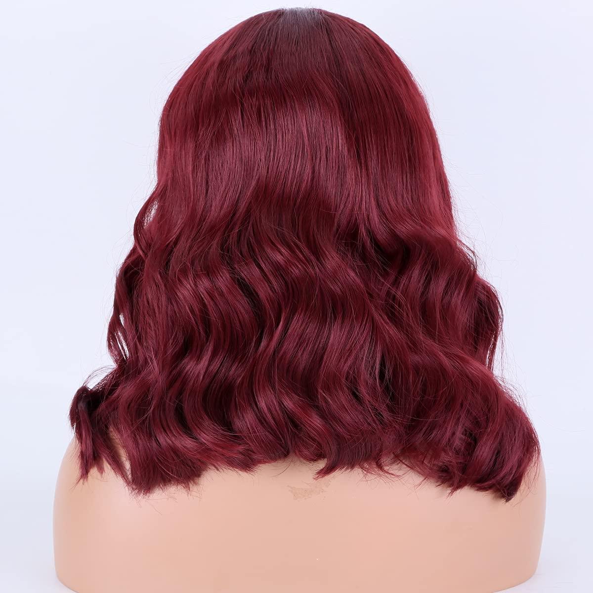 Miss Diva Maroon Wavy Wig - 13 4 Short Burgundy Bob Synthetic Lace ...