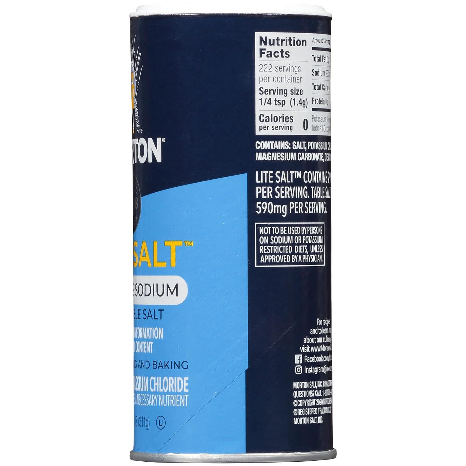 Morton Salt Lite Salt 11 oz Canister - Pack of 6 | Low Sodium Salt ...