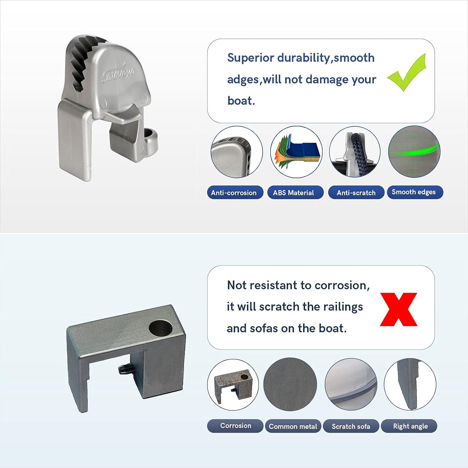 Adjustable Pontoon Boat Fender Clips | Square Rail Cleats 4 Pack - Gray ...