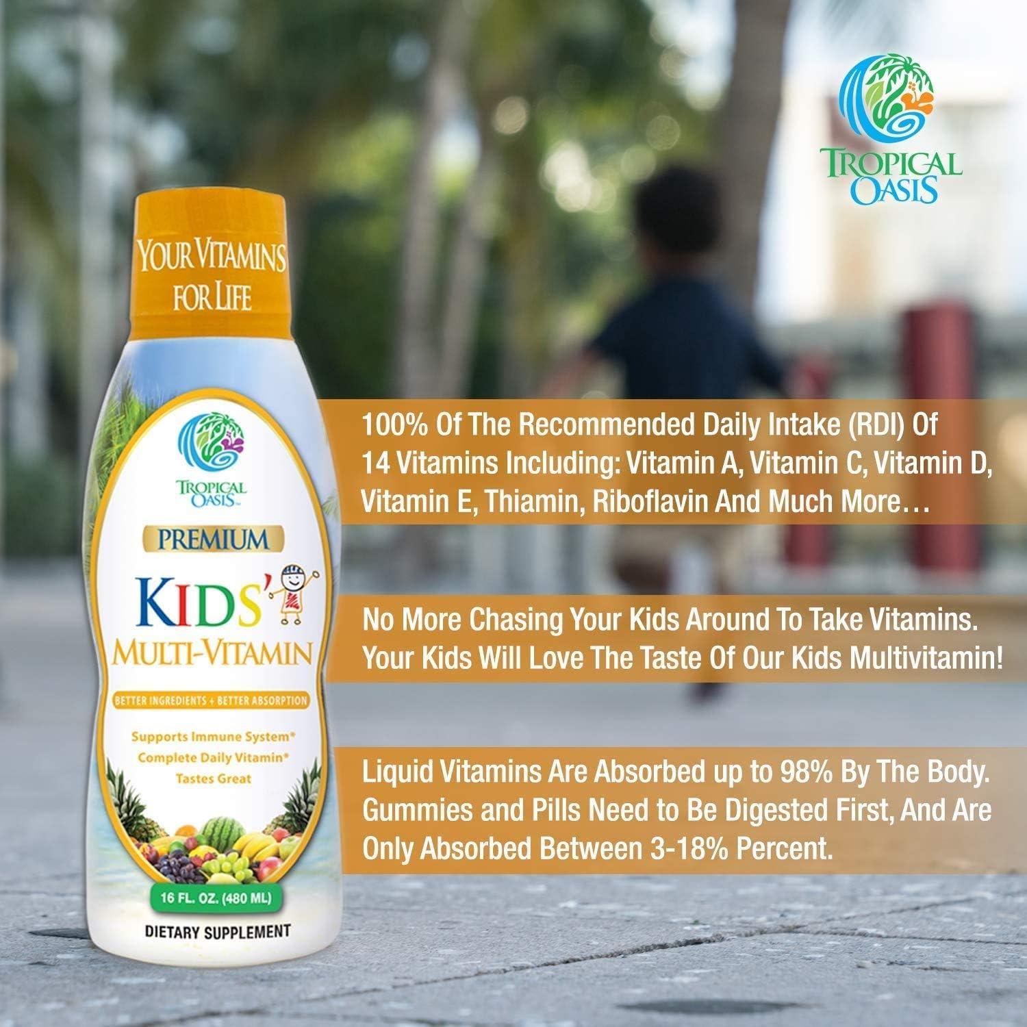 Kids Premium Liquid Multivitamin - Sugar Free, 100% DV of 14 Vitamins ...