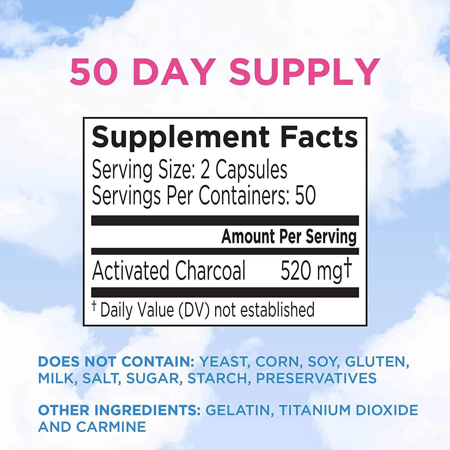 Charcocaps Fast Acting Gas Relief - 100 Capsules | Drug Free Activated ...
