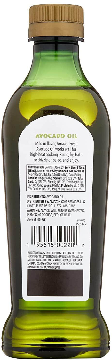 AmazonFresh Avocado Oil 16.9 fl oz (500mL) - Pure and Natural Cooking ...