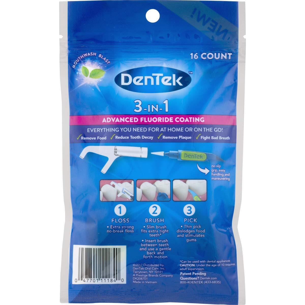 Dentek 3-in-1 Interdental Cleaners - Floss, Brush, Pick with Travel ...