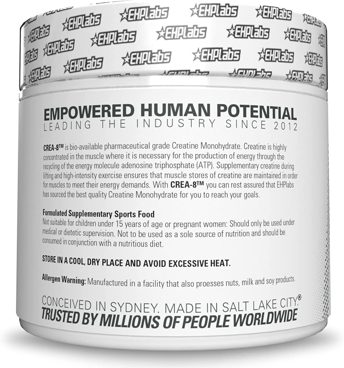 EHPlabs CREA-8 Creatine Monohydrate Powder - Build Lean Muscle ...