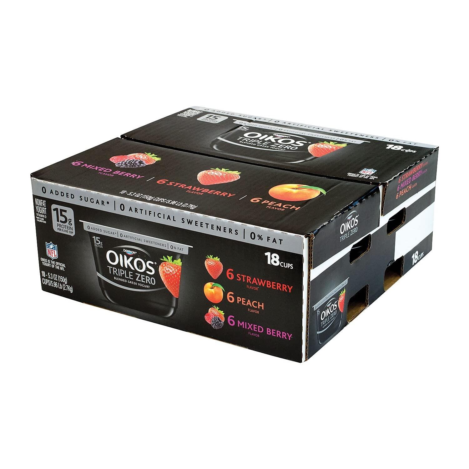 Dannon Oikos Triple Zero Greek Nonfat Yogurt Variety Pack - 18 ct. (5.3 ...