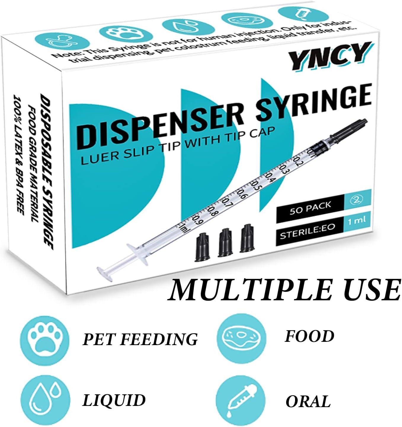50 Pack Sterile 1ml Syringes with Cap, Luer Slip Tip - Bulk Sealed, No ...