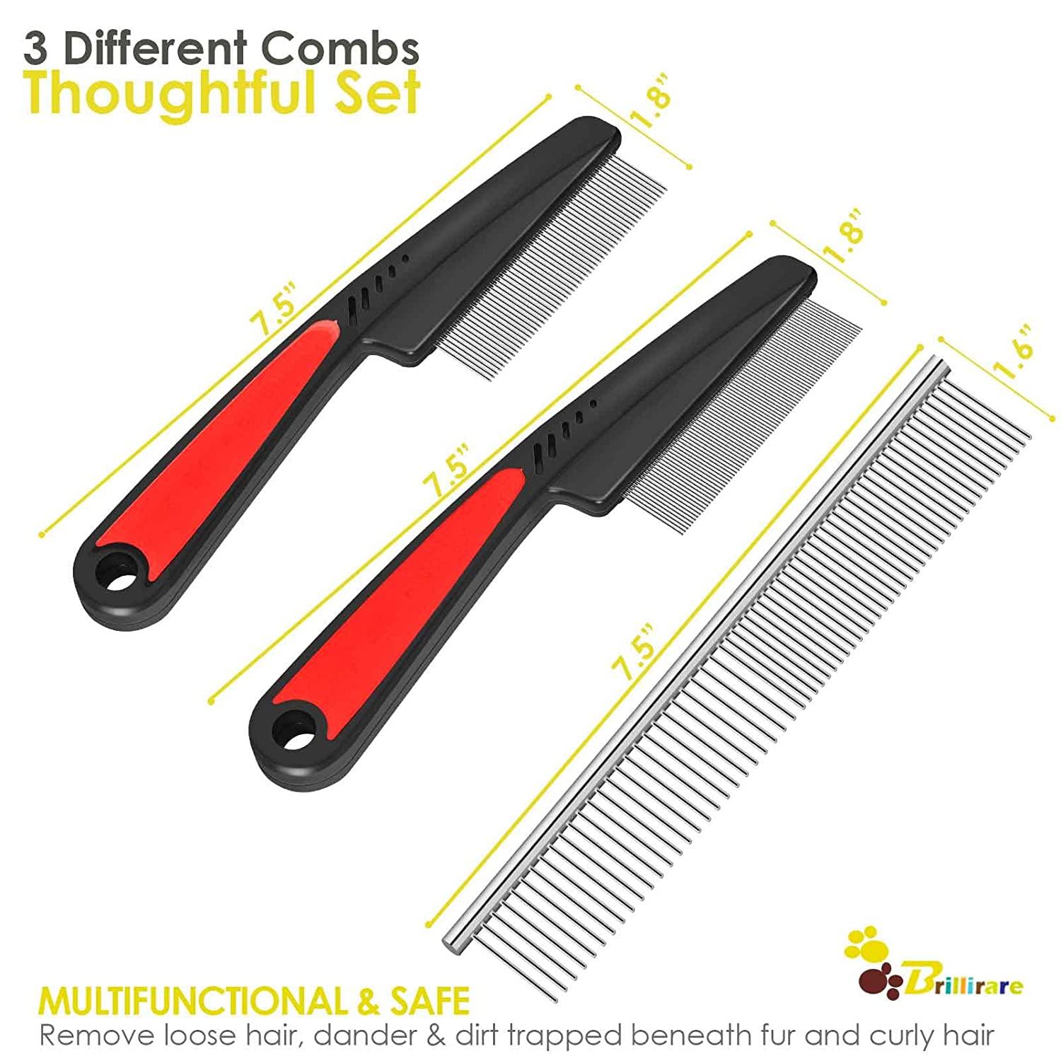 BRILLIRARE Dog Comb Kit - Stainless Steel Flea Lice Grooming Combs ...
