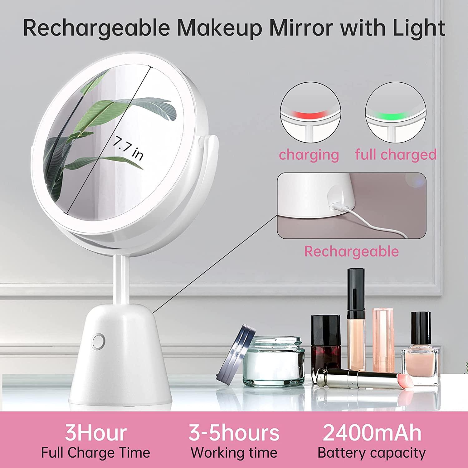 Rechargeable Lighted Makeup Mirror with 1X/7X Magnification, 3 Color ...