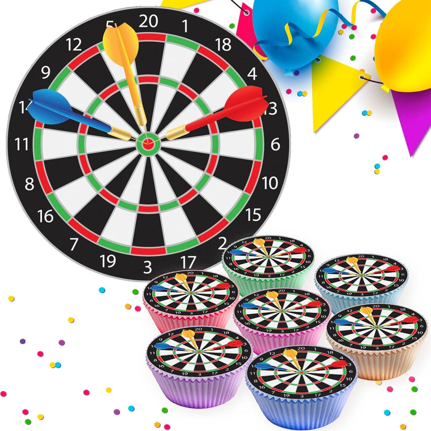 DART DARTBOARD ARROWS EDIBLE ICING CUPCAKE TOPPERS DECORATIONS x 24 ...