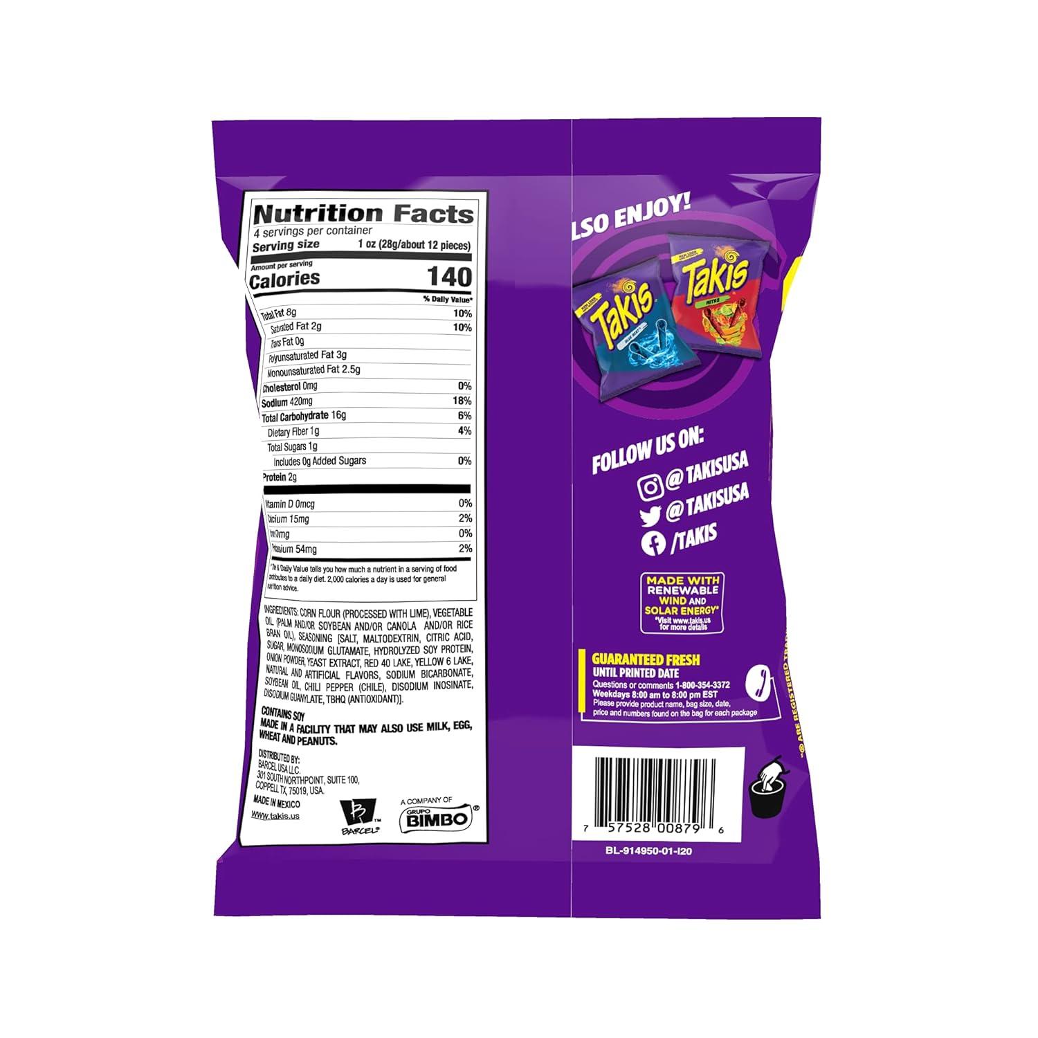 Takis Fuego Rolled Spicy Tortilla Chips 6-Pack - Hot Chili Pepper Lime ...
