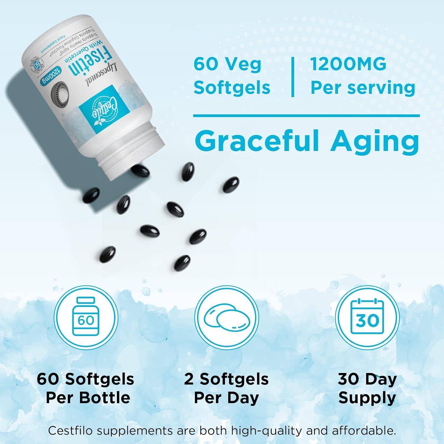 Liposomal Fisin 1000mg with Quercetin 200mg High Absorption Senolytic ...