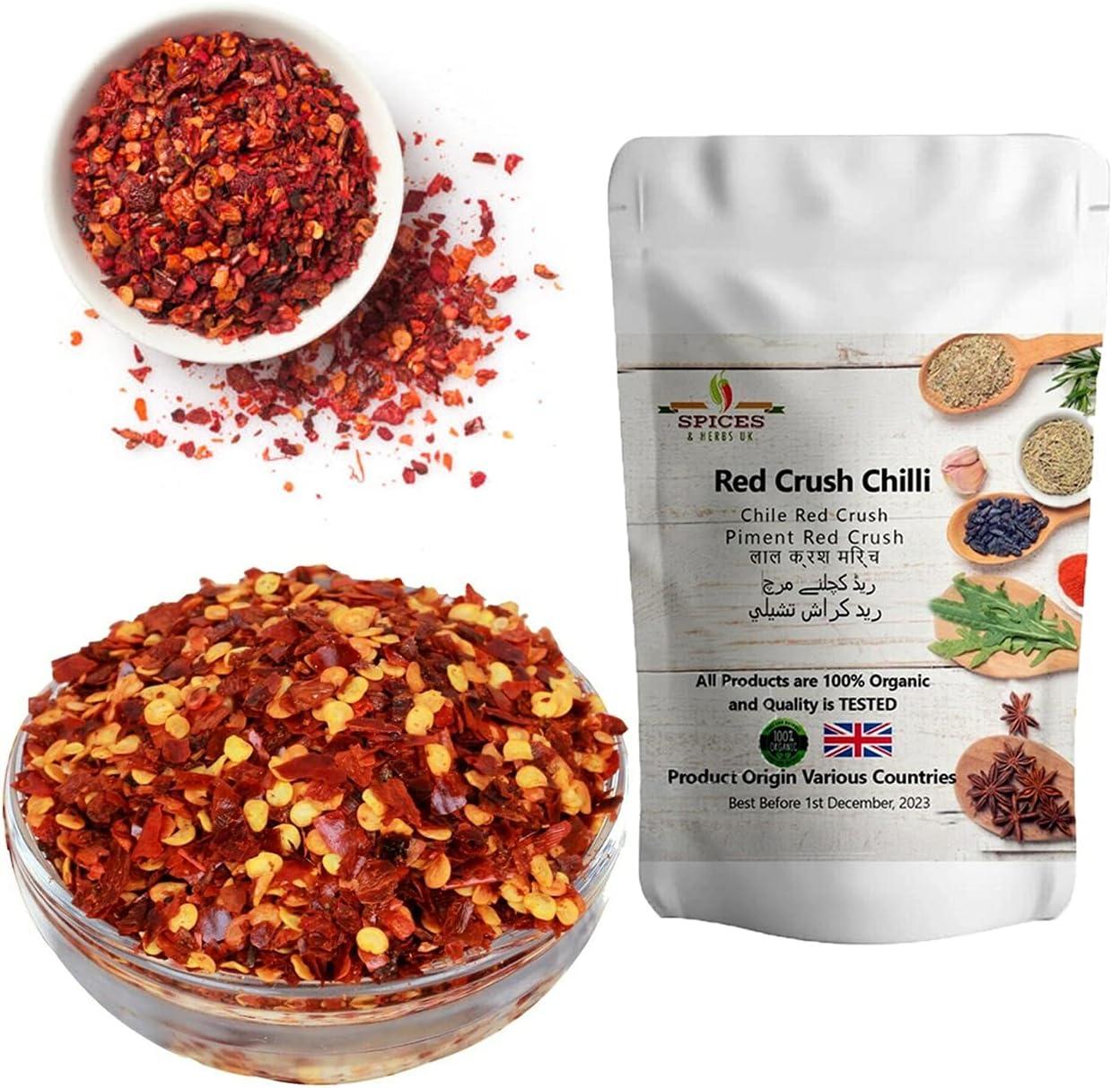 Organic Dried Red Crushed Hot Chilli Flakes by Spices&herbsuk - 500g ...