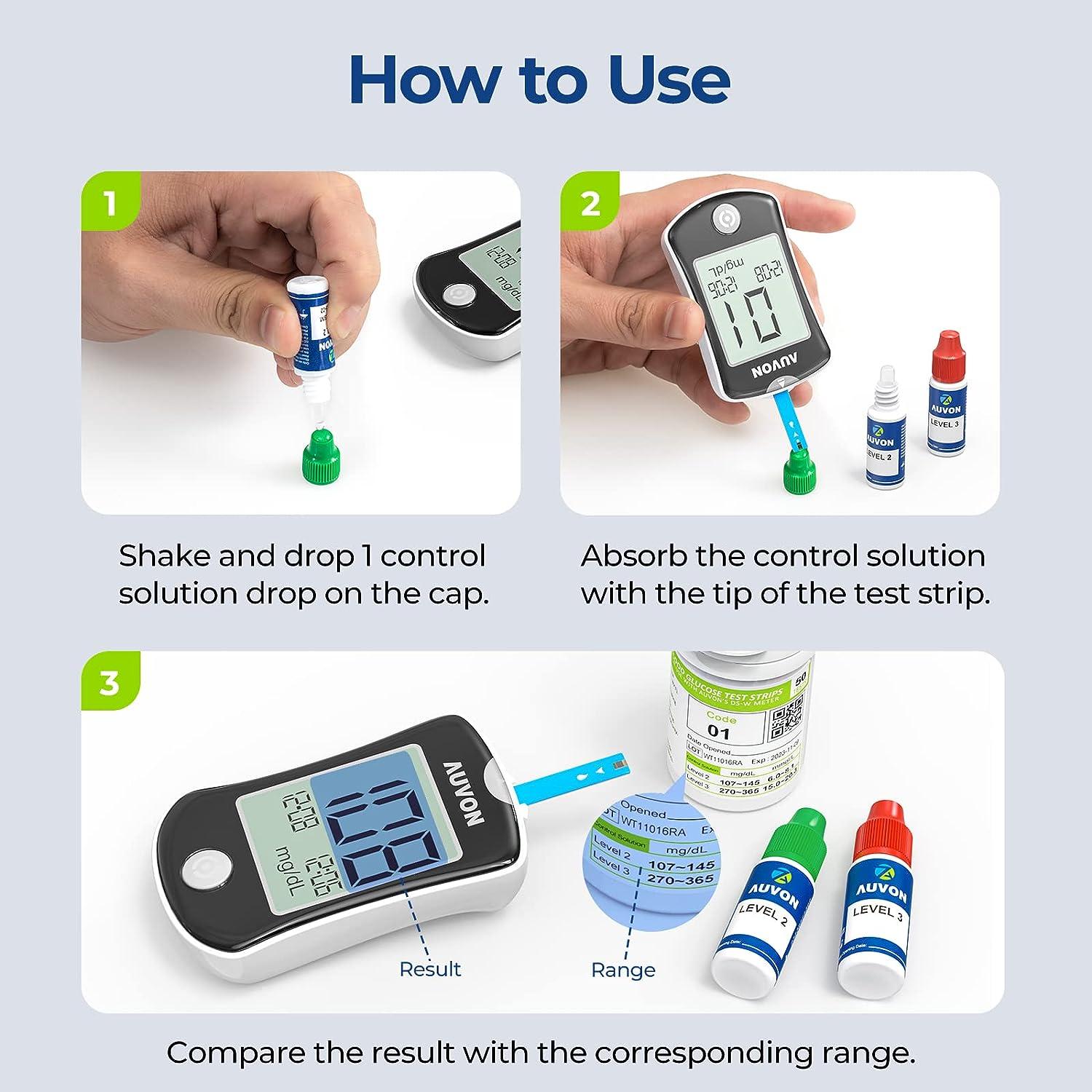 AUVON Blood Control Solution 2 Pack for Glucose Monitor Kit | Level 2 ...