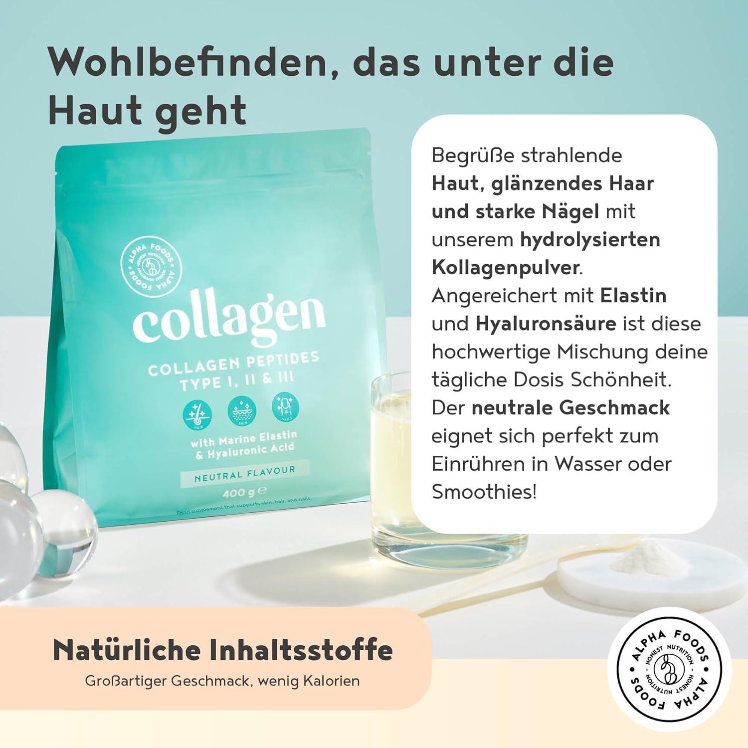 Alpha Foods Collagen Powder 400g - Hydrolysate Peptides Type I II III ...