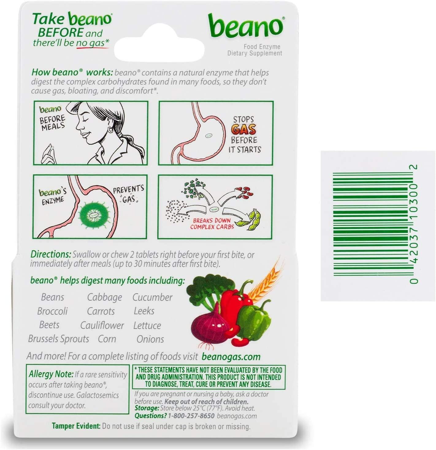 Beano Food Enzyme Dietary Supplement Tablets - 100 Count (Pack of 2 ...