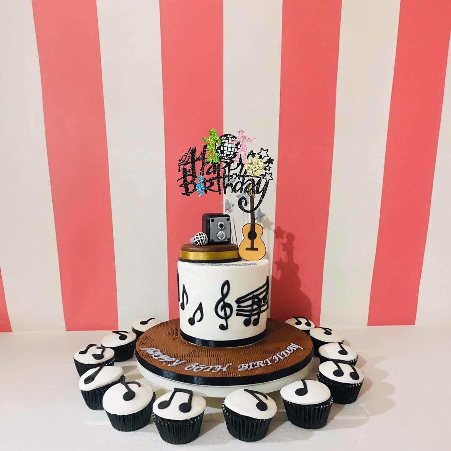 Gyufise 1Pcs Rock Happy Birthday Cake Topper Glitter Music Disco Ball ...