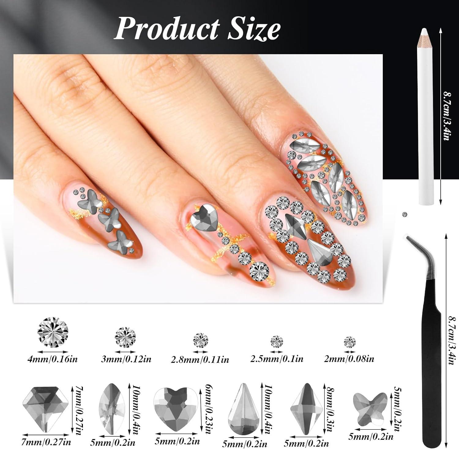 1300Pcs Crystal Nail Rhinestones Set with Pickup Pen & Tweezer - Multi ...
