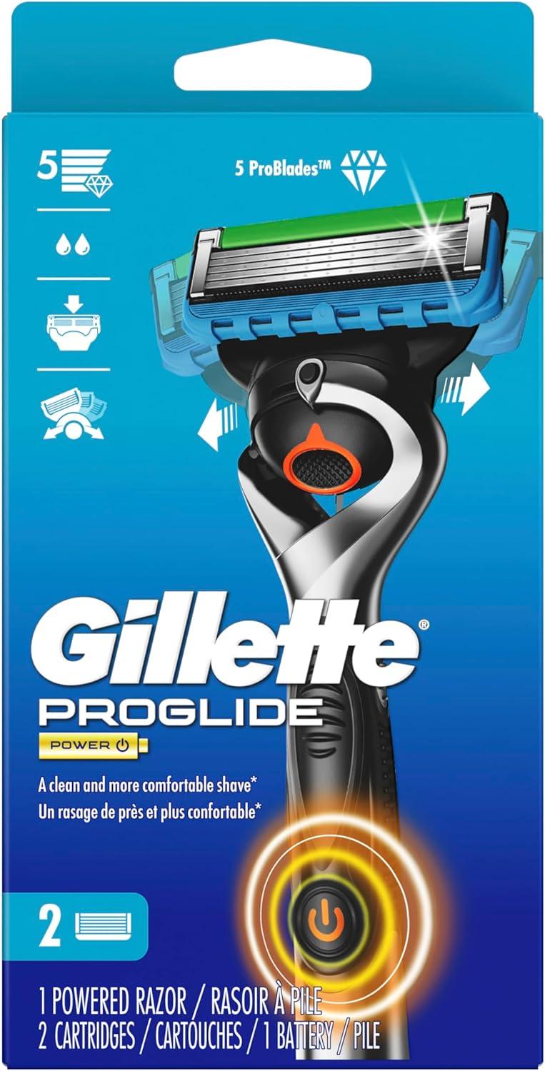 Gillette ProGlide Power Mens Razor Handle 2 Blade Refill 1 Battery