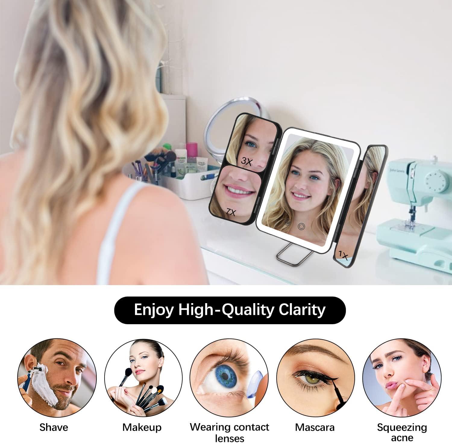 KDKD Travel Mirror: Mini Trifold Lighted Makeup Mirror - USB ...