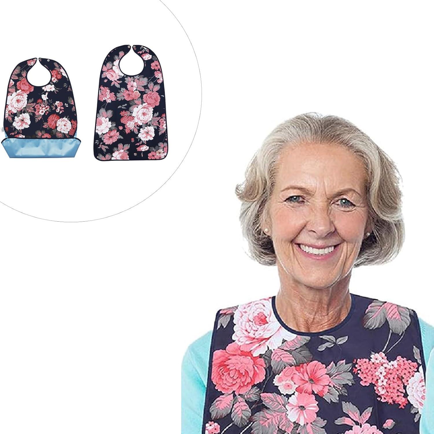 Pretty Roses Chic Floral Adult Bib for Elderly | Washable & Reusable ...