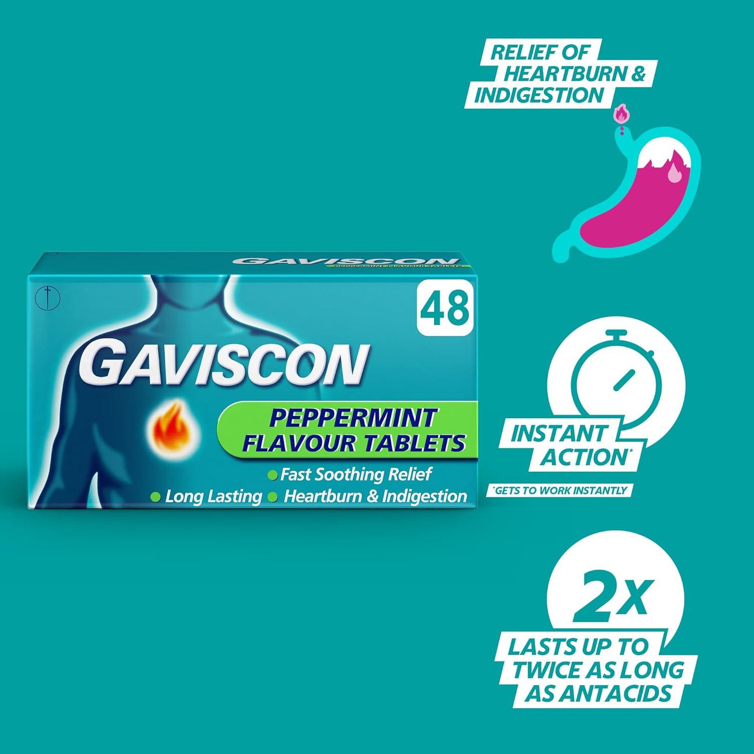 Gaviscon Heartburn and Indigestion Relief Peppermint Flavour Tablets ...