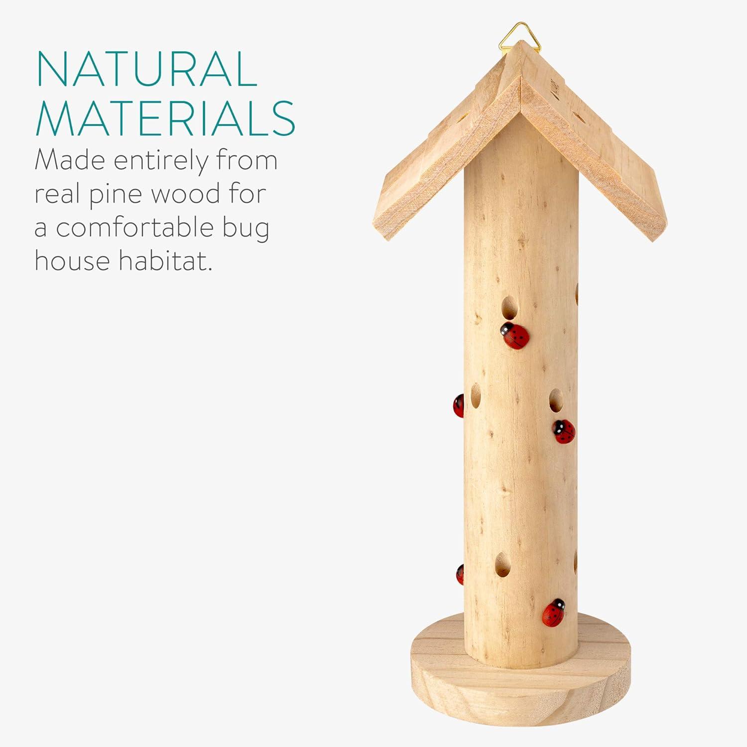 Navaris Wooden Ladybird Habitat - Hanging Ladybug House Shelter for ...