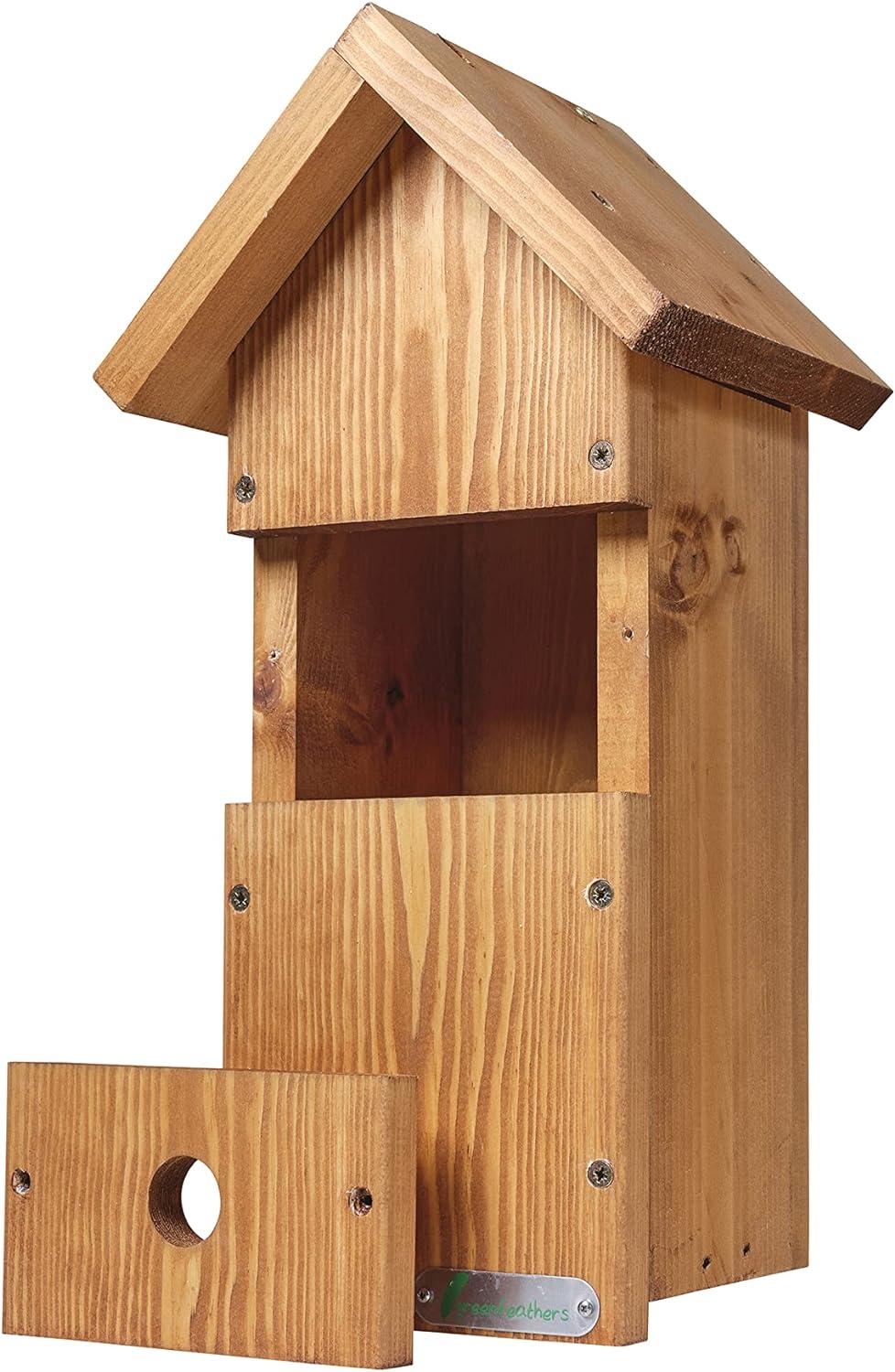 Green Feathers Large Wooden Deluxe Bird Box - Waterproof & Ventilated ...